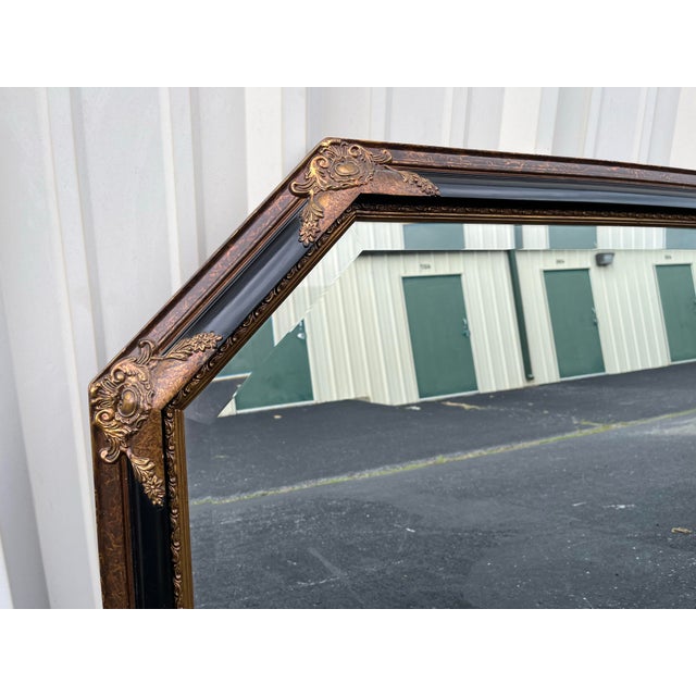 1980s Carolina Mirror Company Octagonal Black and Gold Beveled Glass ...