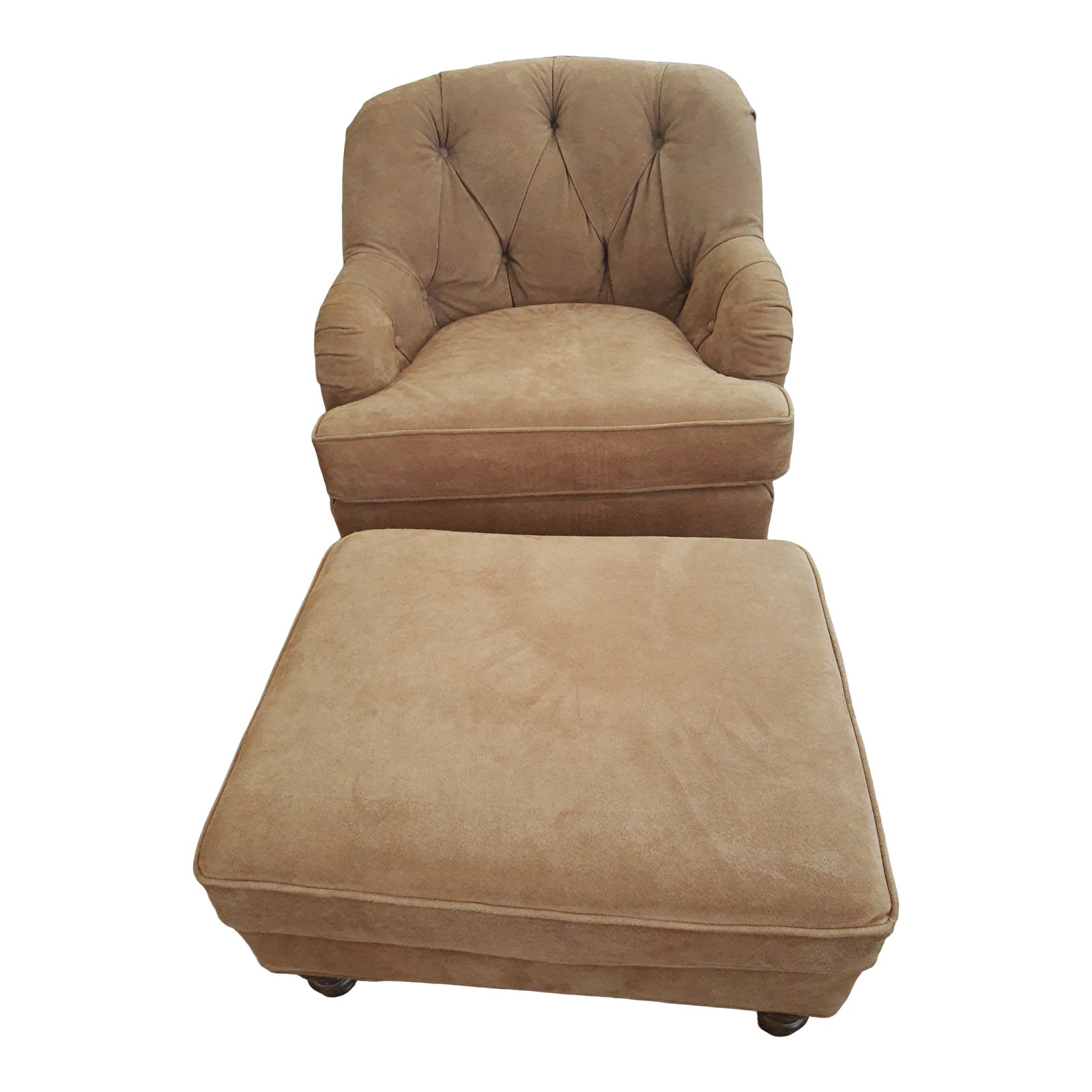 Contemporary Woodmark Chair and Ottoman | Chairish