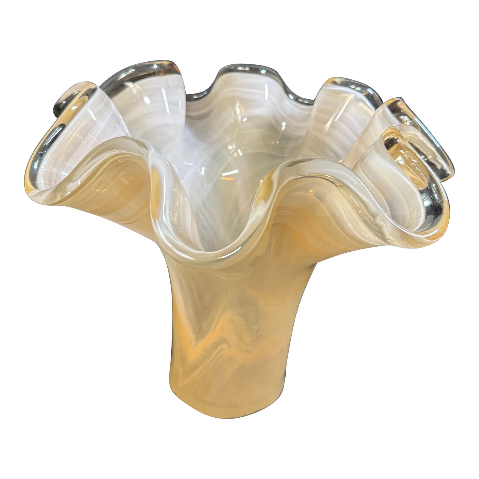 1970s Murano Style Hand Blown Ruffled Glass Vase | Chairish