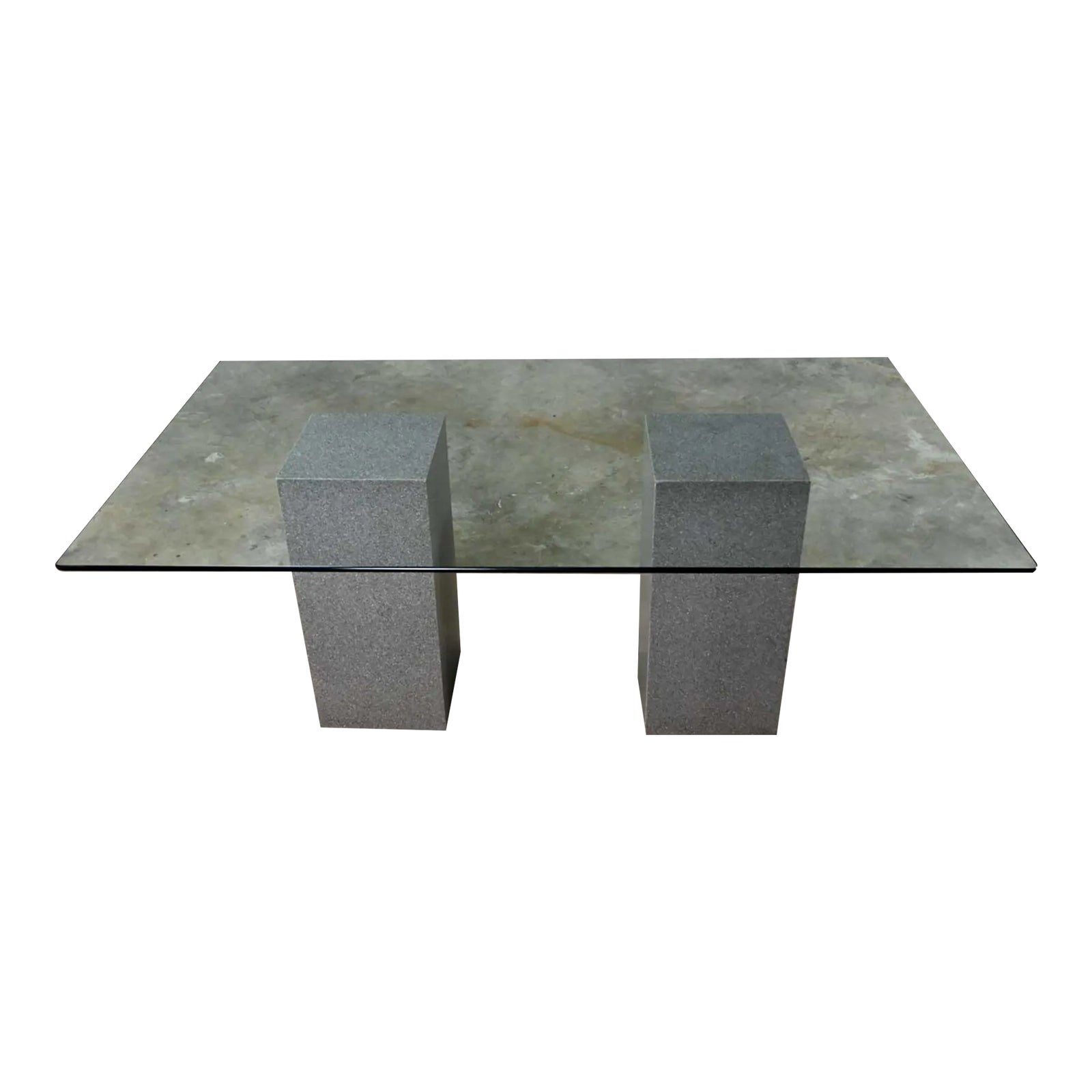 Vintage Modern Double Pedestal Dining Table With Rectangular Glass Top ...