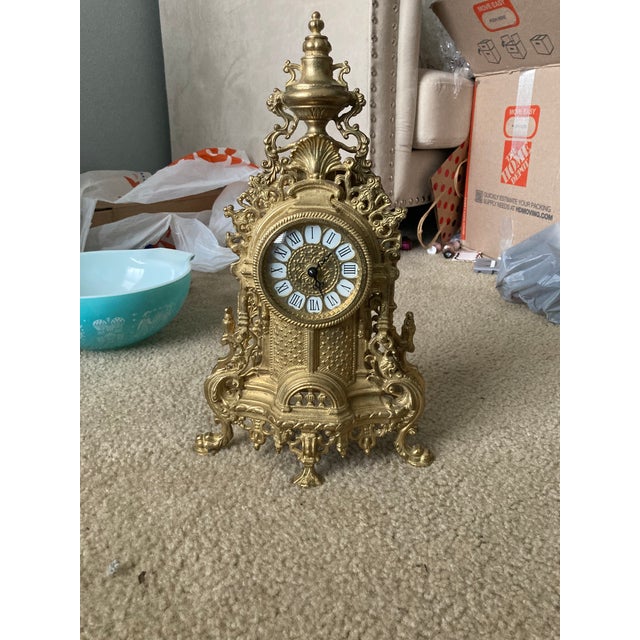 1950s Italian Rococo/Baroque Solid Brass Mantle Clock | Chairish