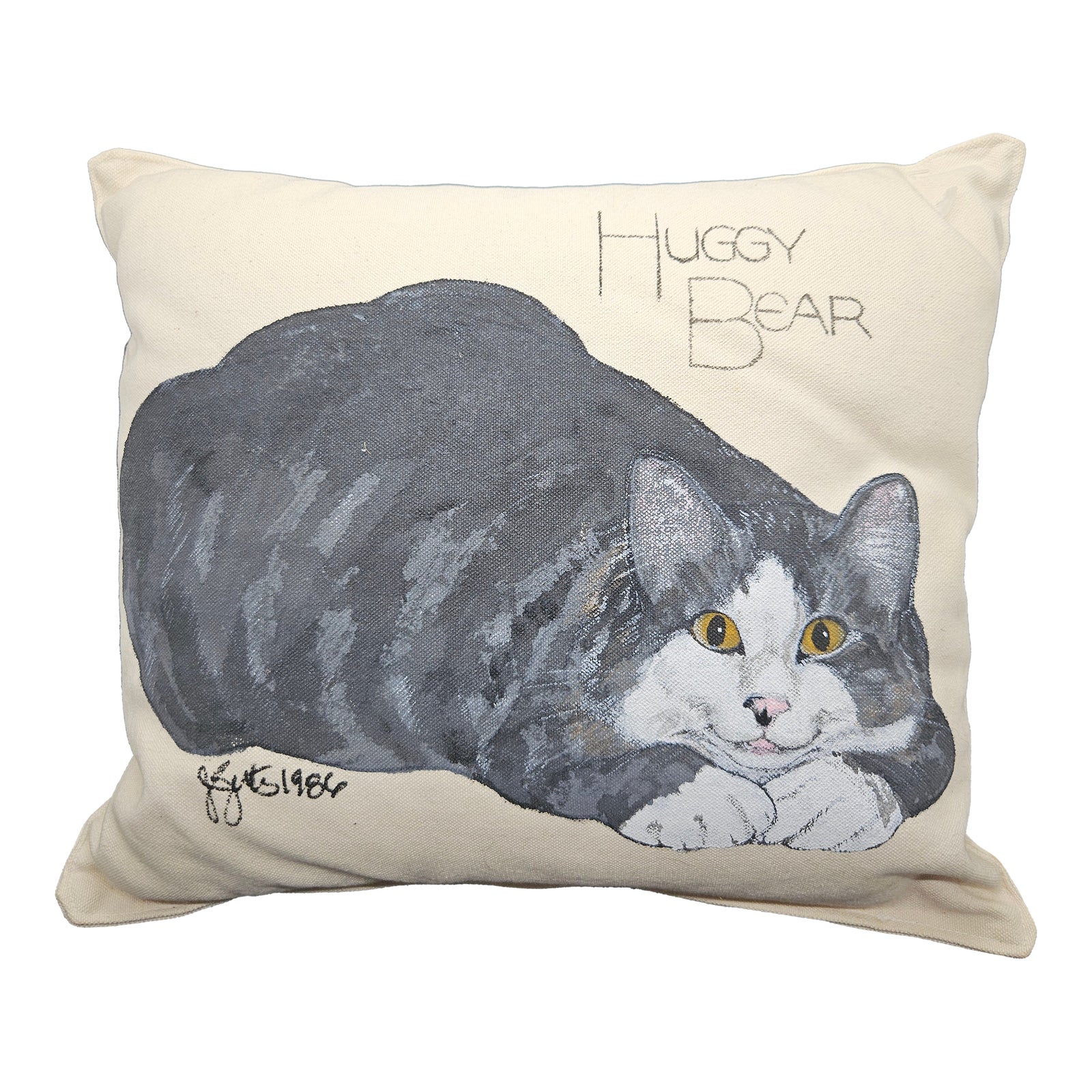 Vintage Handpainted Cat Portrait Pillow, Signed | Chairish