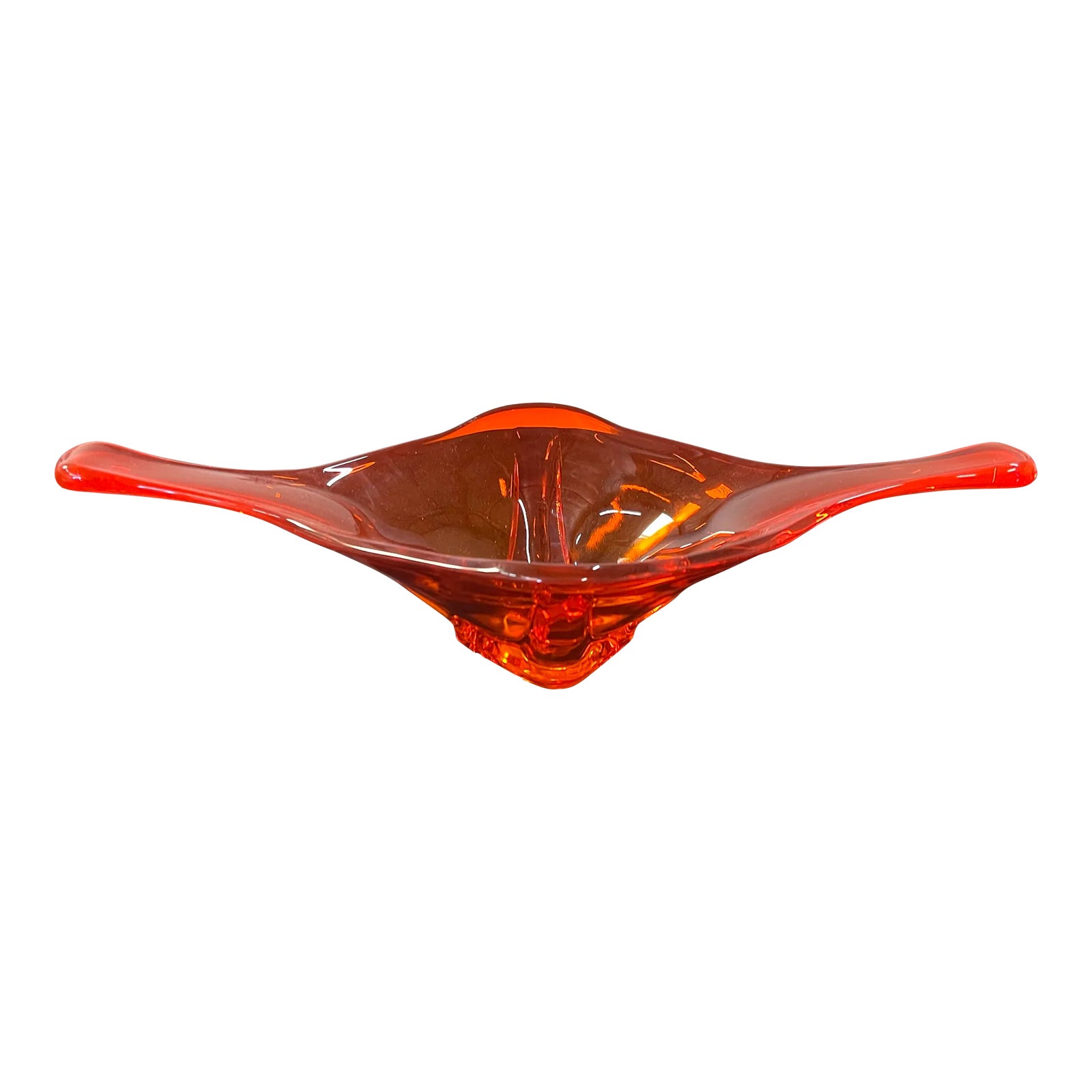 Vintage 1960s Persimmon Viking Glass Long Console Bowl | Chairish