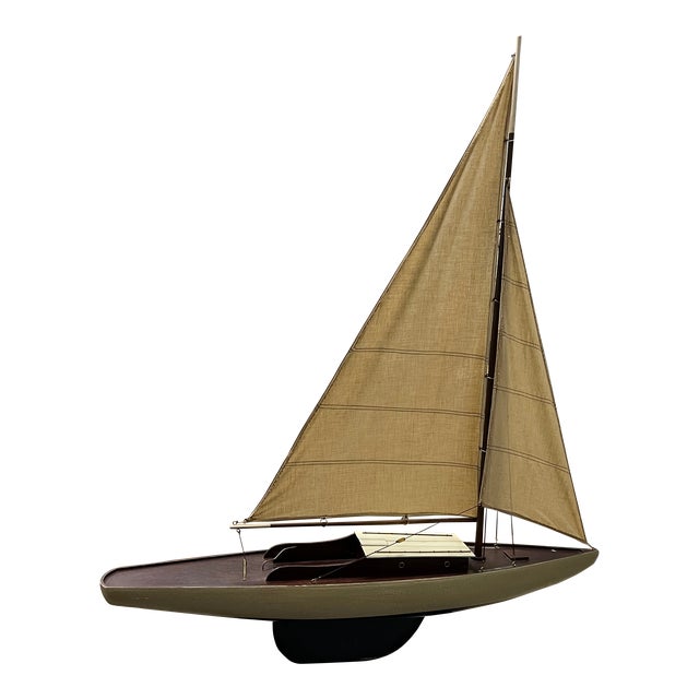 Vintage Handmade Sailing Boat & Wooden Stand | Chairish