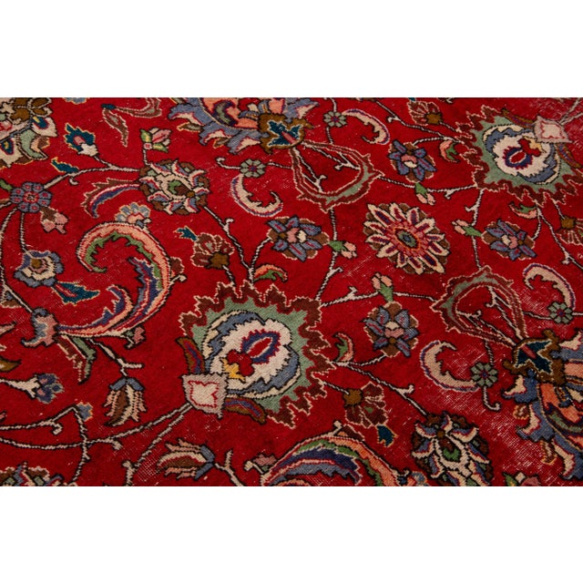 1960s Red Vintage TabrizHandmade Wool Rug With Floral Pattern | Chairish