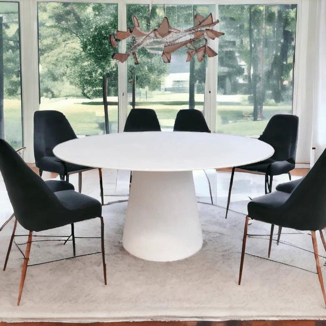 Indoor/Outdoor White Resin Concrete Round Dining Table | Chairish