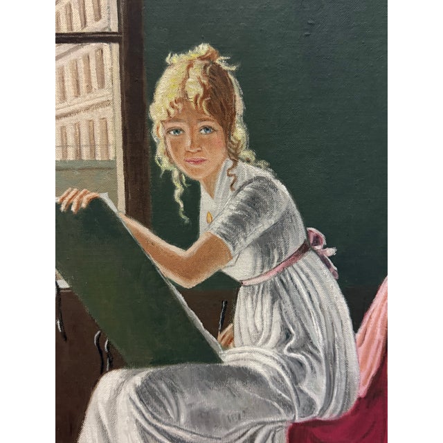 Vintage Oil on Board Rendition of a "Young Woman Drawing" | Chairish