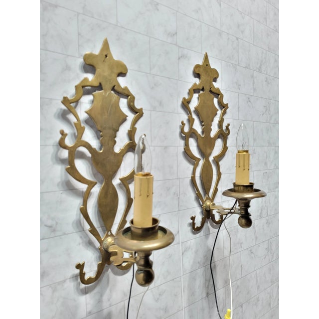 Vintage Large Brass Wall Sconce Single Candle Lamps - a Pair | Chairish