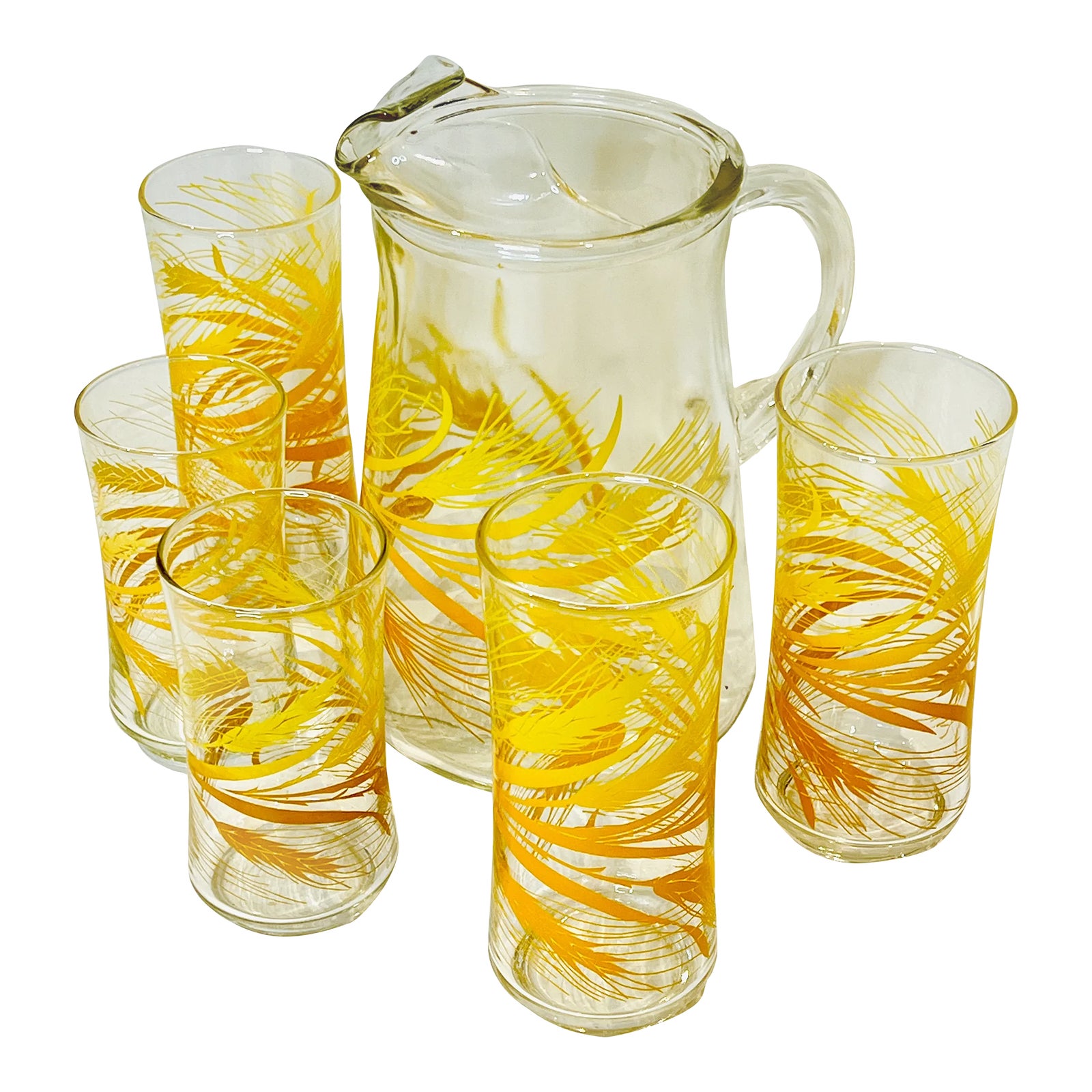 Vintage Libbey Golden Harvest Wheat Pitcher, Tall Ice Tea Tumblers ...