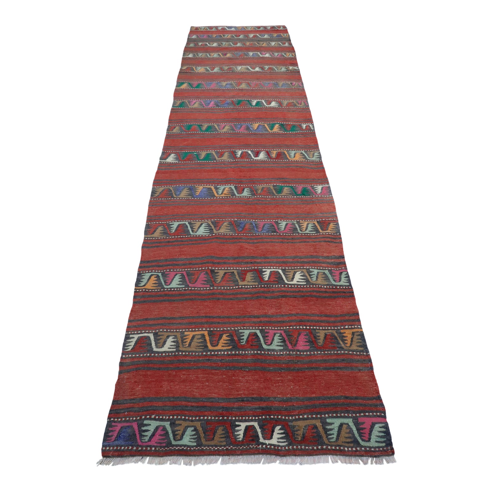 Vintage Turkish Red Kilim Runner-3’4’x11’10" | Chairish