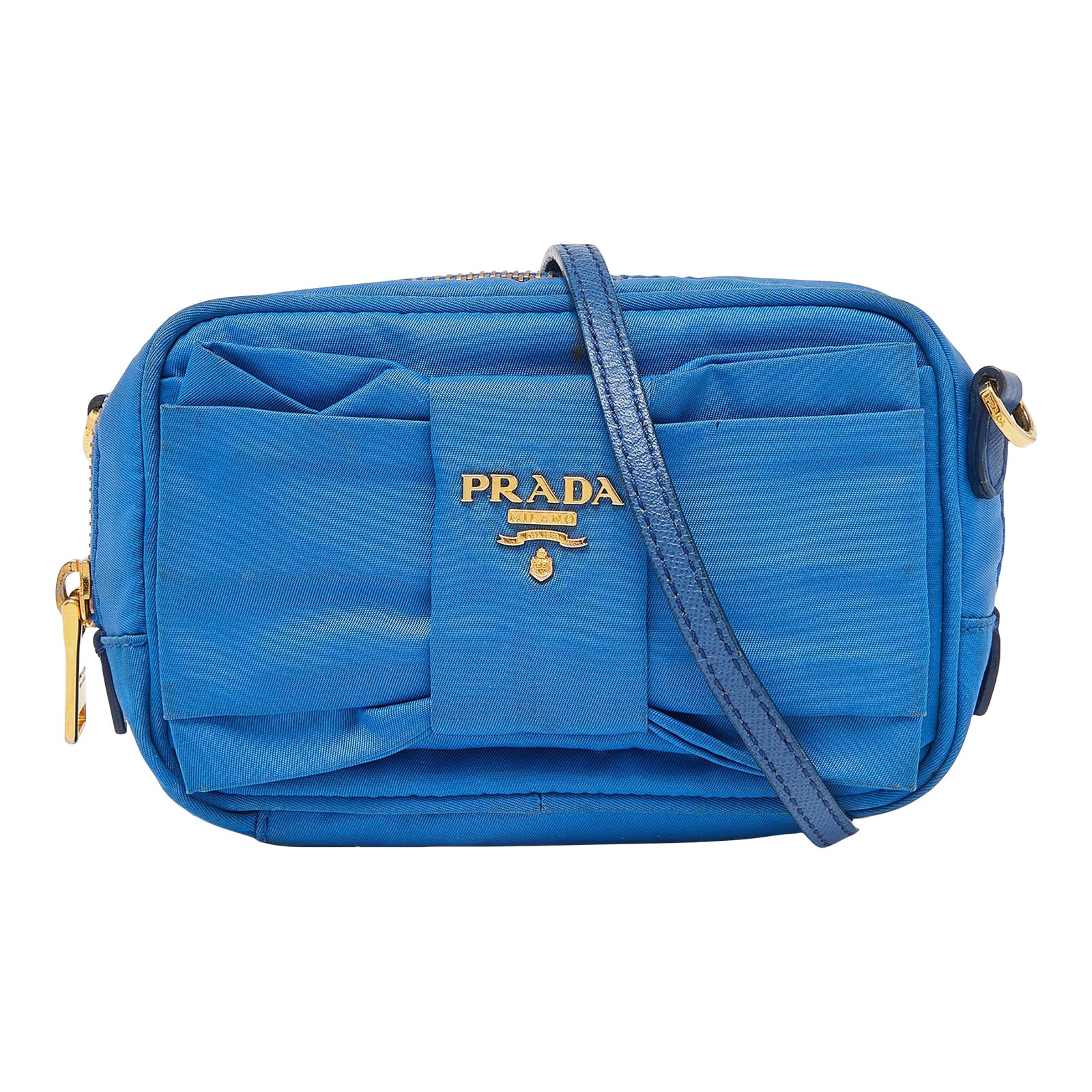 Prada Blue Nylon Mini Bow Crossbody Bag | Chairish