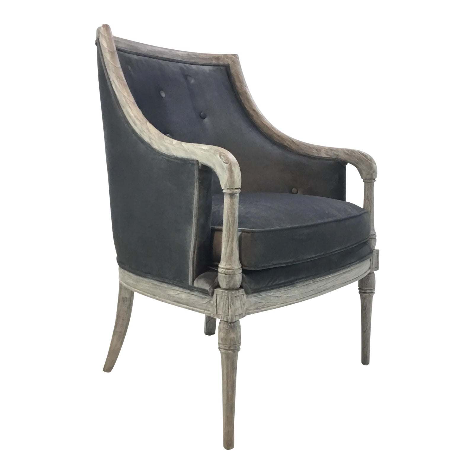 Transitional Gray Velvet Button Back Lounge Chair | Chairish