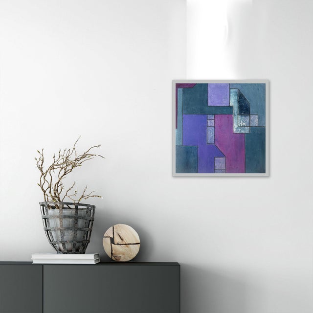 Contemporary Geometric Abstract Blue and Violet Small Square Oil ...