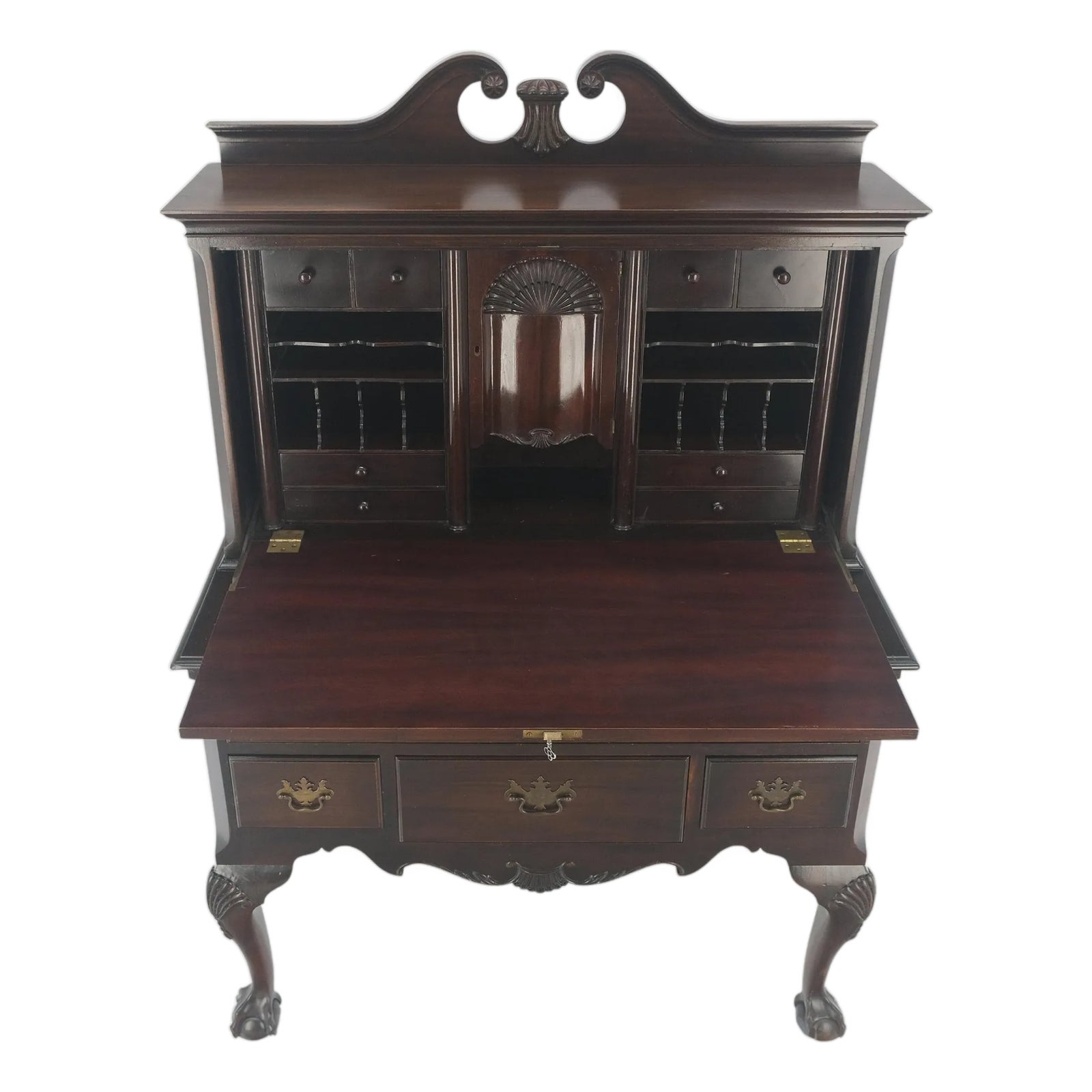 Solid Dark Mahogany Ball & Claw Chippendale Style Secretary Desk Bureau ...