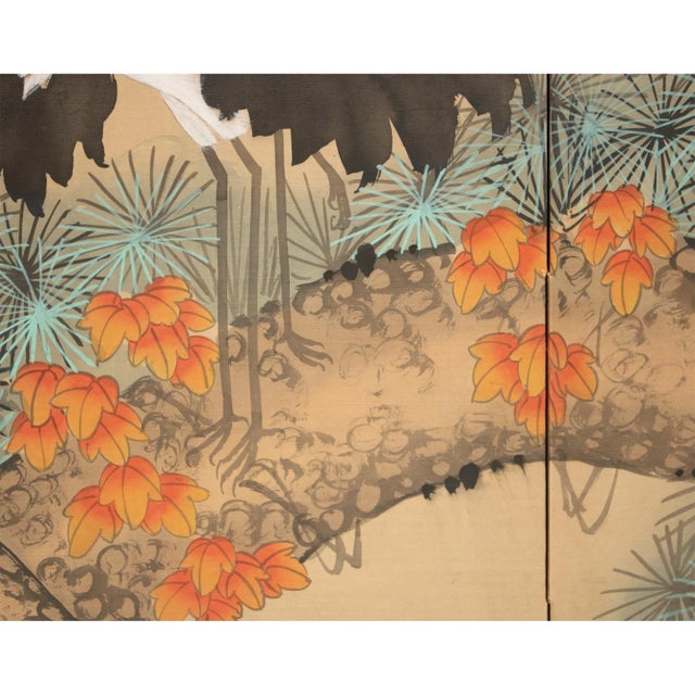 1970s Chinese Silk Screen "The Pine Tree and the Cranes Are Never Aging ...