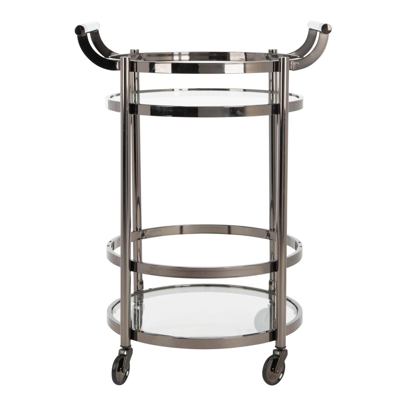 2 Tier Round Bar Cart in Gun Metal | Chairish