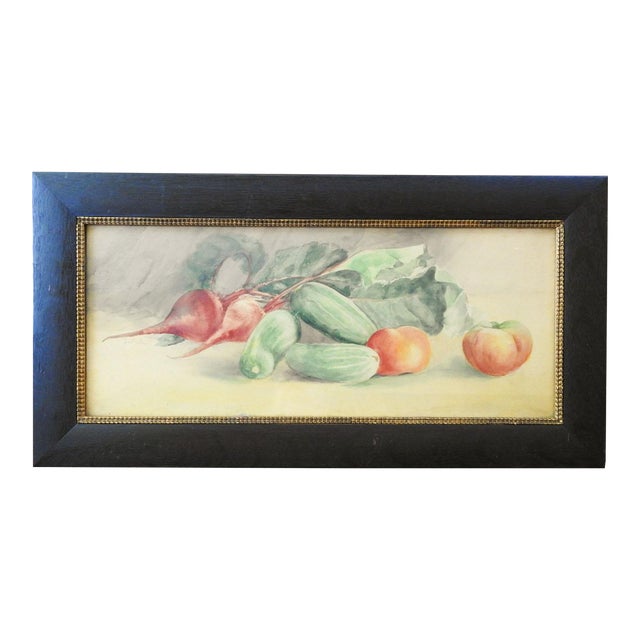 Antique Vegatable Still Life Watercolor Painting | Chairish