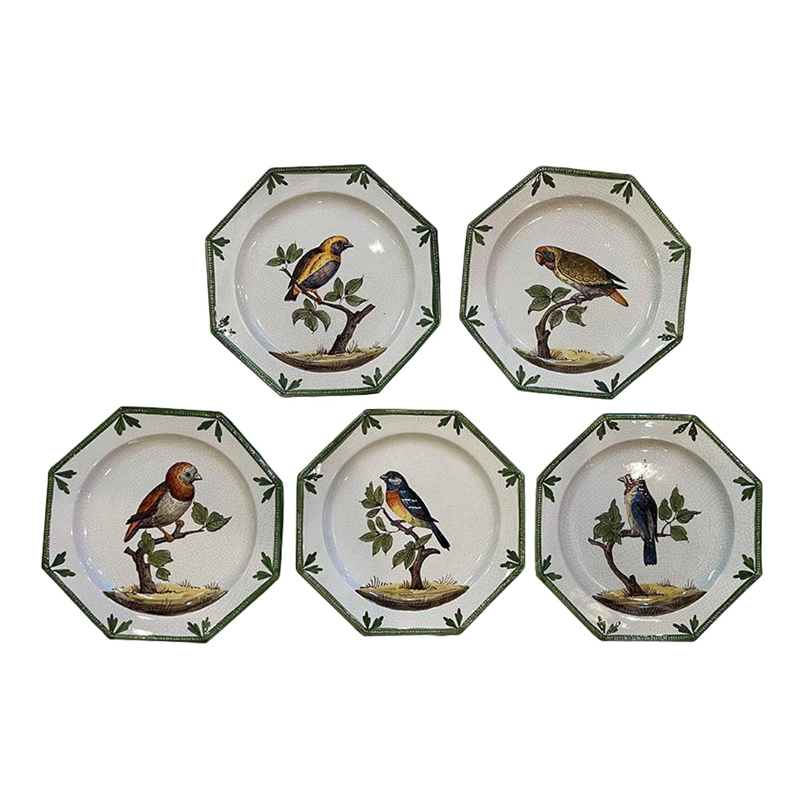Mid 20th Century Meiselman Set of 5 Italian Crackleware Octagonal Bird ...