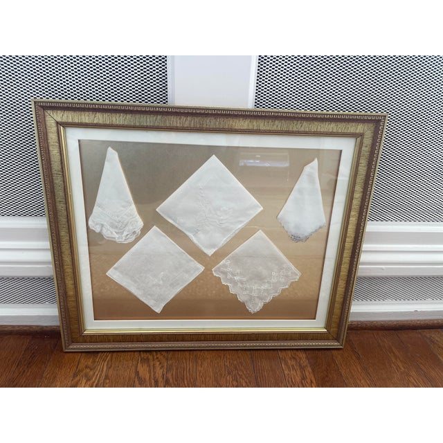 1950s Framed Linen Handkerchief Wall Art | Chairish