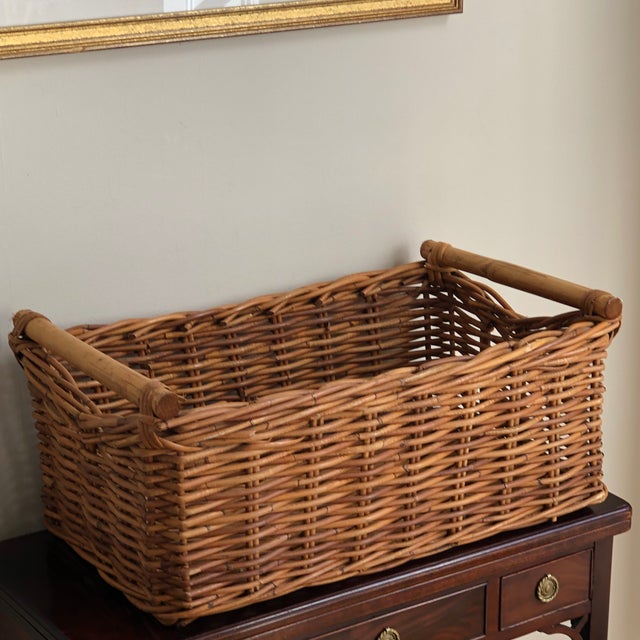 Vintage French Country-Style Wicker Storage Basket | Chairish