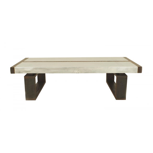 Art Deco Constructivist Style Rectangular Oak and Metal Coffee Table | Chairish