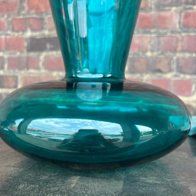 Blenko Teal Blue Glass Vase 12” Tall | Chairish