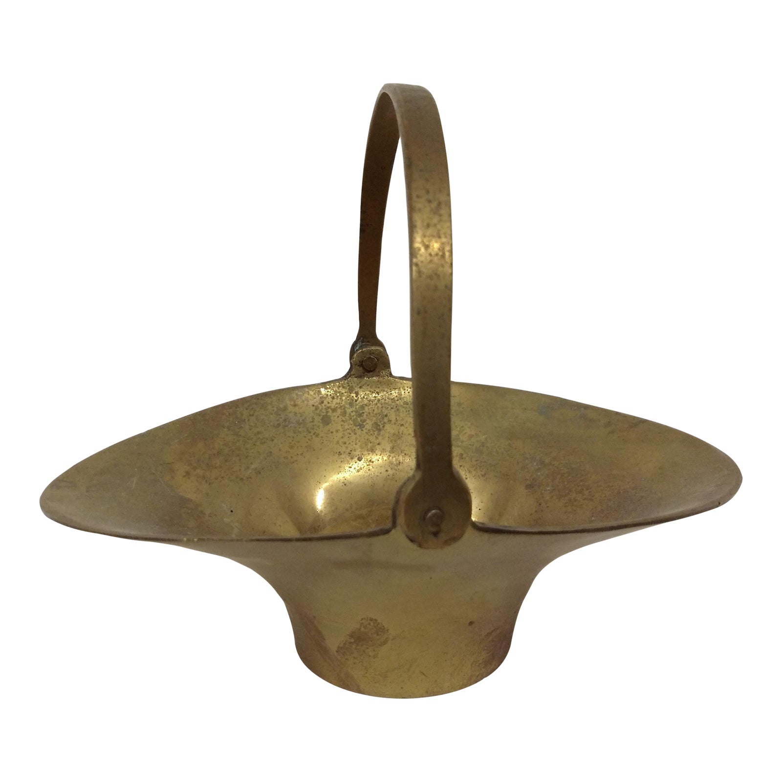 Vintage Solid Brass Basket With Handle | Chairish