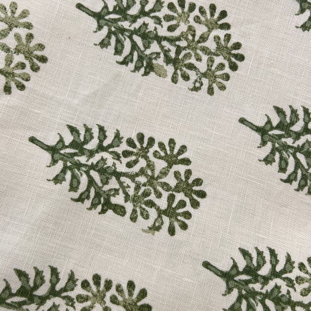 Namay Samay Alya Green Kale Hand Printed Linen Fabric- 2 Yards | Chairish