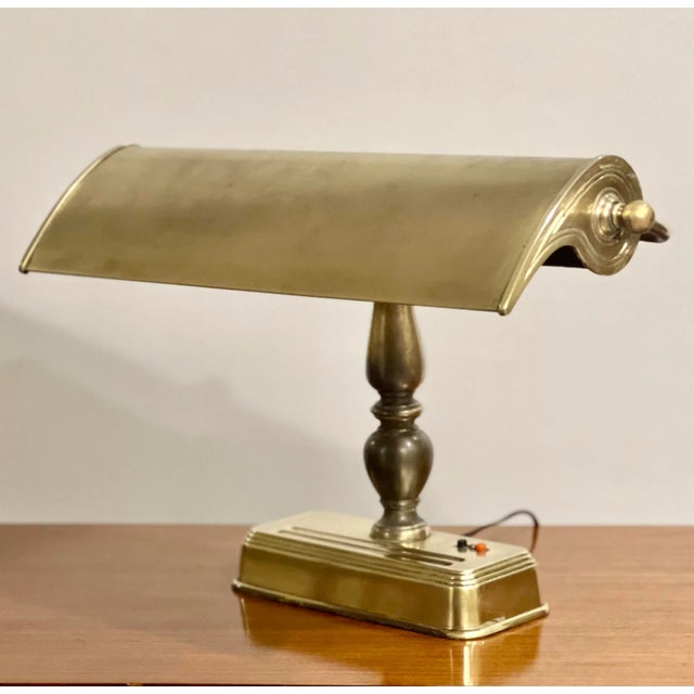 Mid 20th Century Brass Banker's Desk Lamp | Chairish