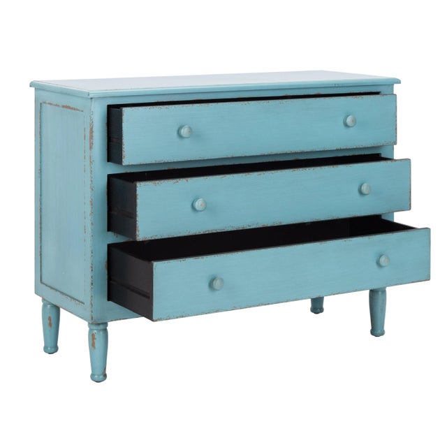 Three Drawer Storage Chest in Distressed Blue | Chairish