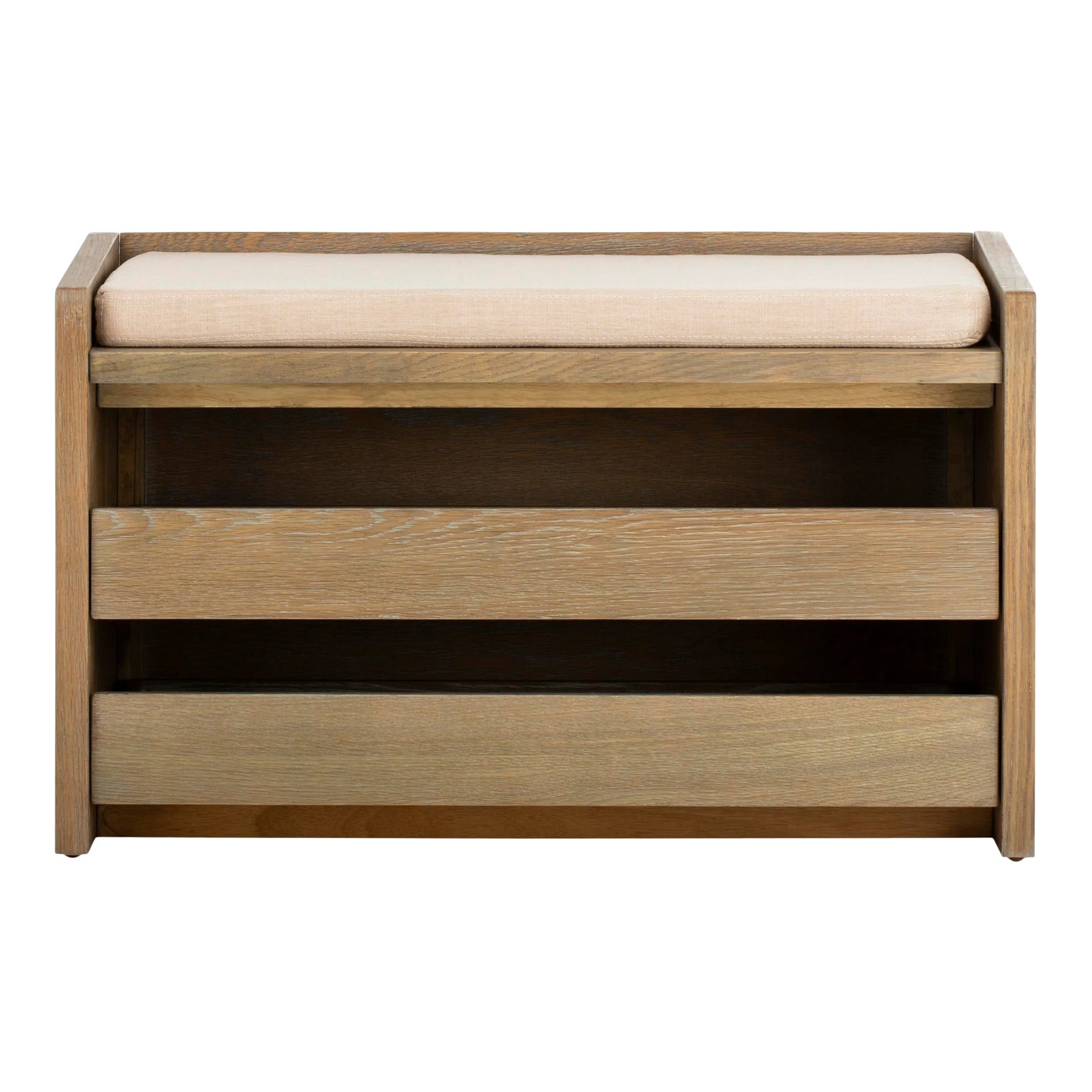 Storage Bench in Rustic Oak & Beige | Chairish