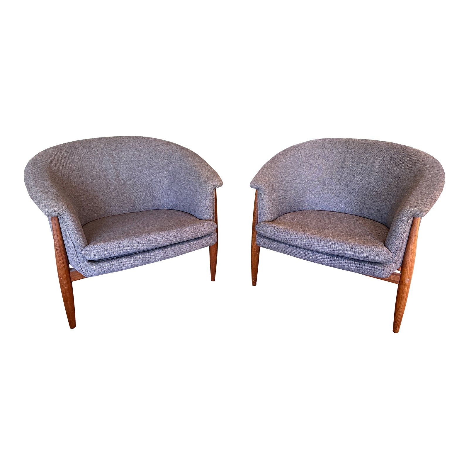 Mid-Century Modern Danish Style Sculptural Barrel Lounge Chairs - A ...