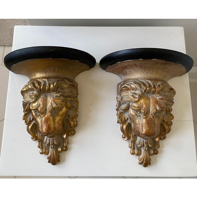 Mid 20th Century Vintage Gilded Lion Bust Wall Shelves - a Pair | Chairish
