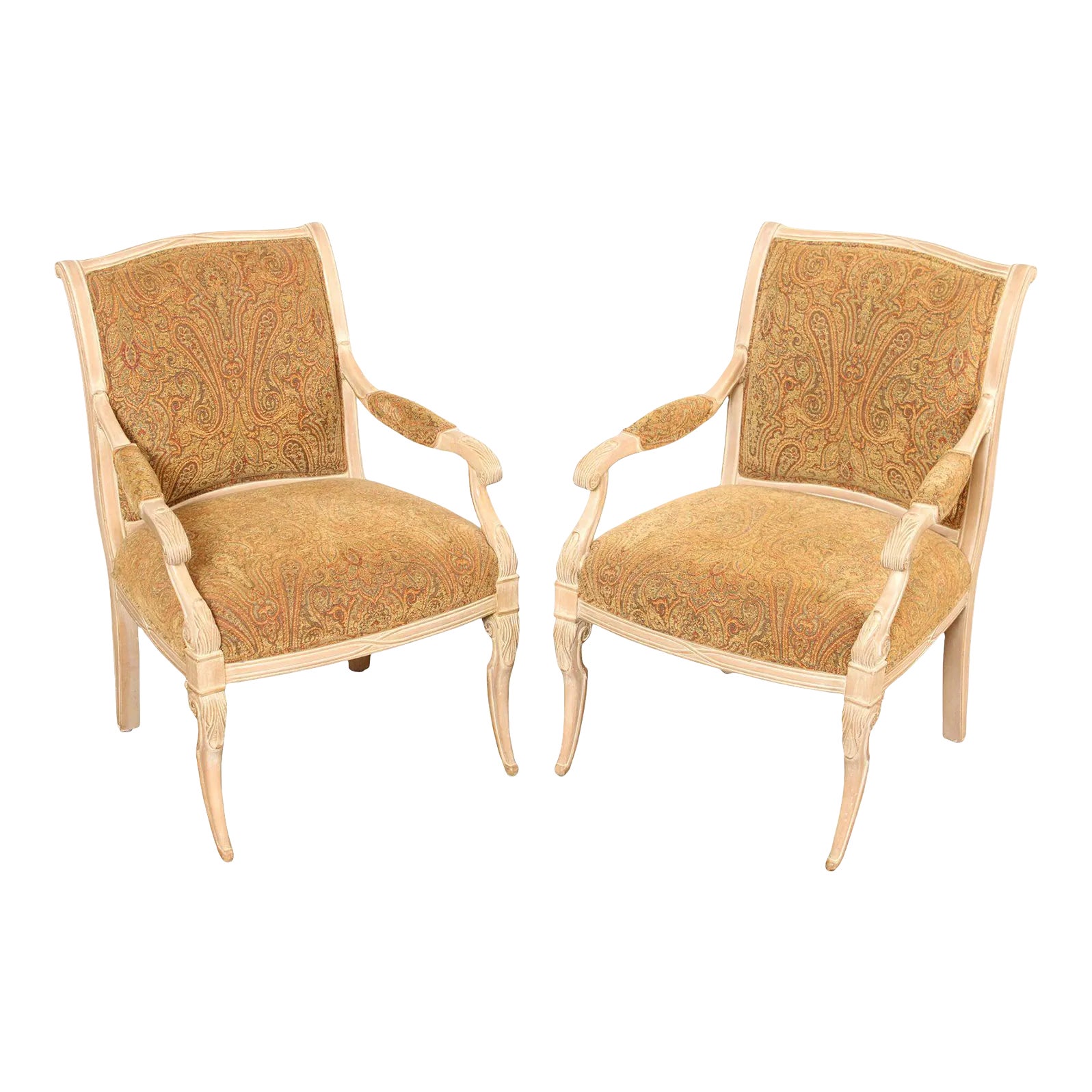1990s Regency Style Painted Frame Fauteuil Armchairs - A Pair | Chairish