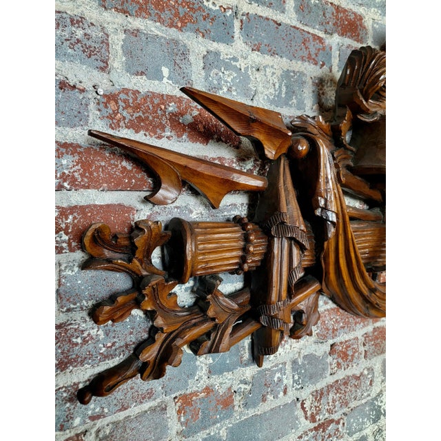 19th Century Highly Carved Over-Door Wooden Crest W/Eagle | Chairish