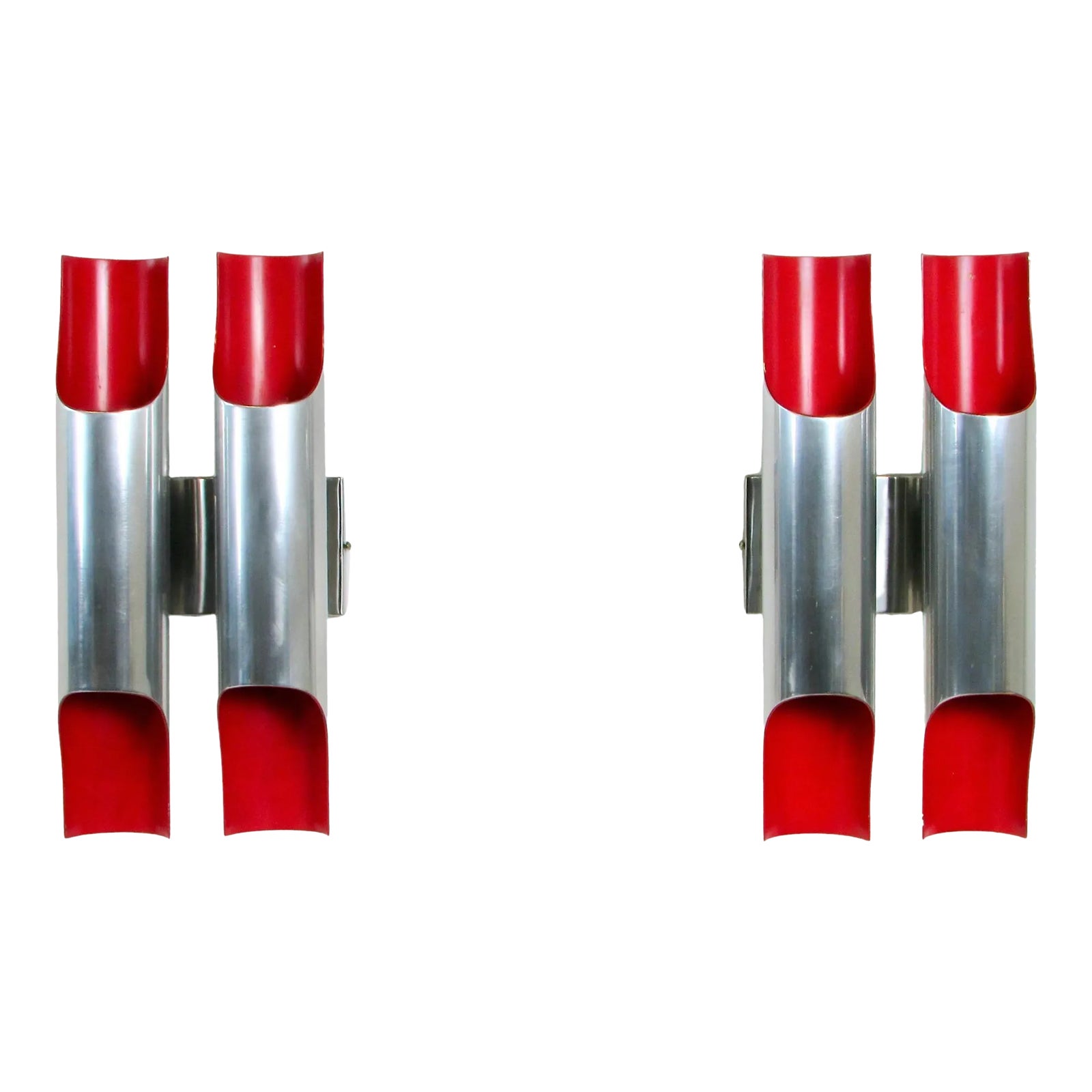 1970s James Prestini Inspired Aluminum Double Cylinder Wall Sconces - A ...