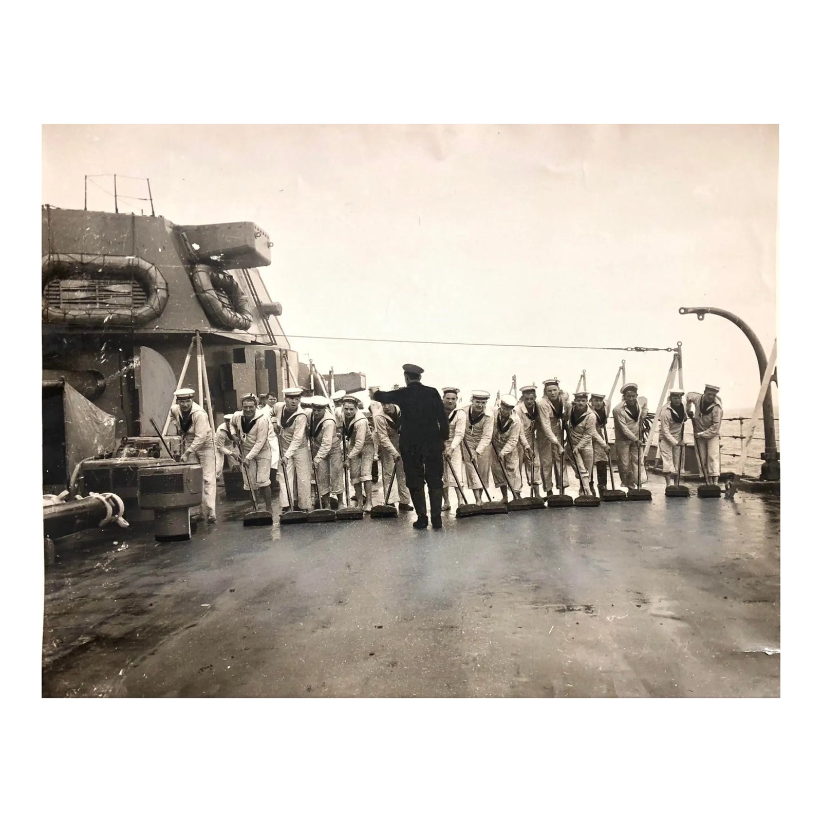 1928 British Navy Swabbing Decks Black & White Photograph | Chairish