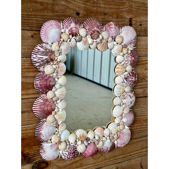 Coastal Handmade Pink Scallop Seashell Wall Mirror | Chairish