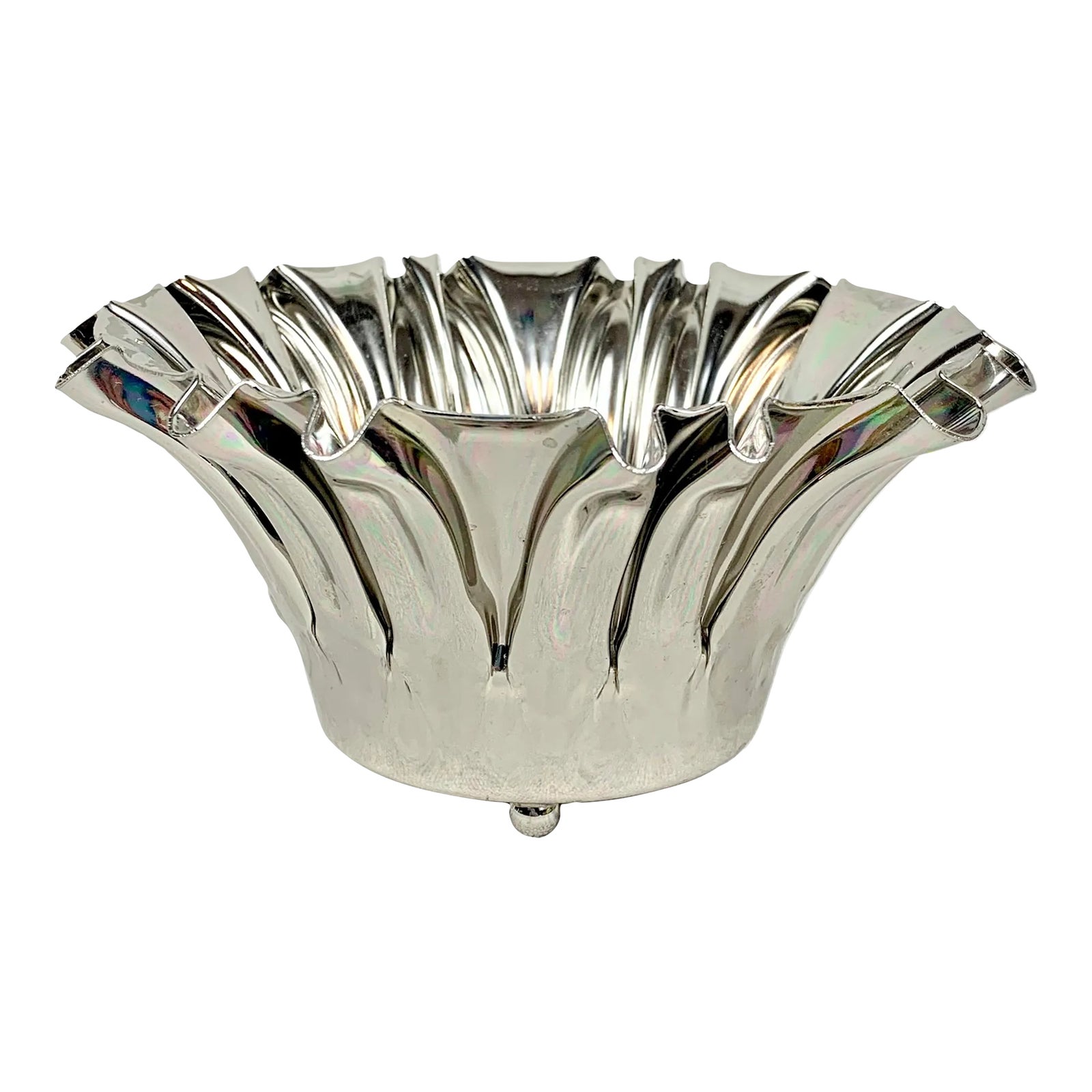 Vintage Metal Ruffled Edge Small Serving Bowl | Chairish