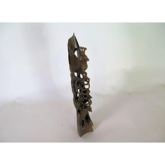 Detailed Hand Carved Teak Wood Bird Sculpture | Chairish