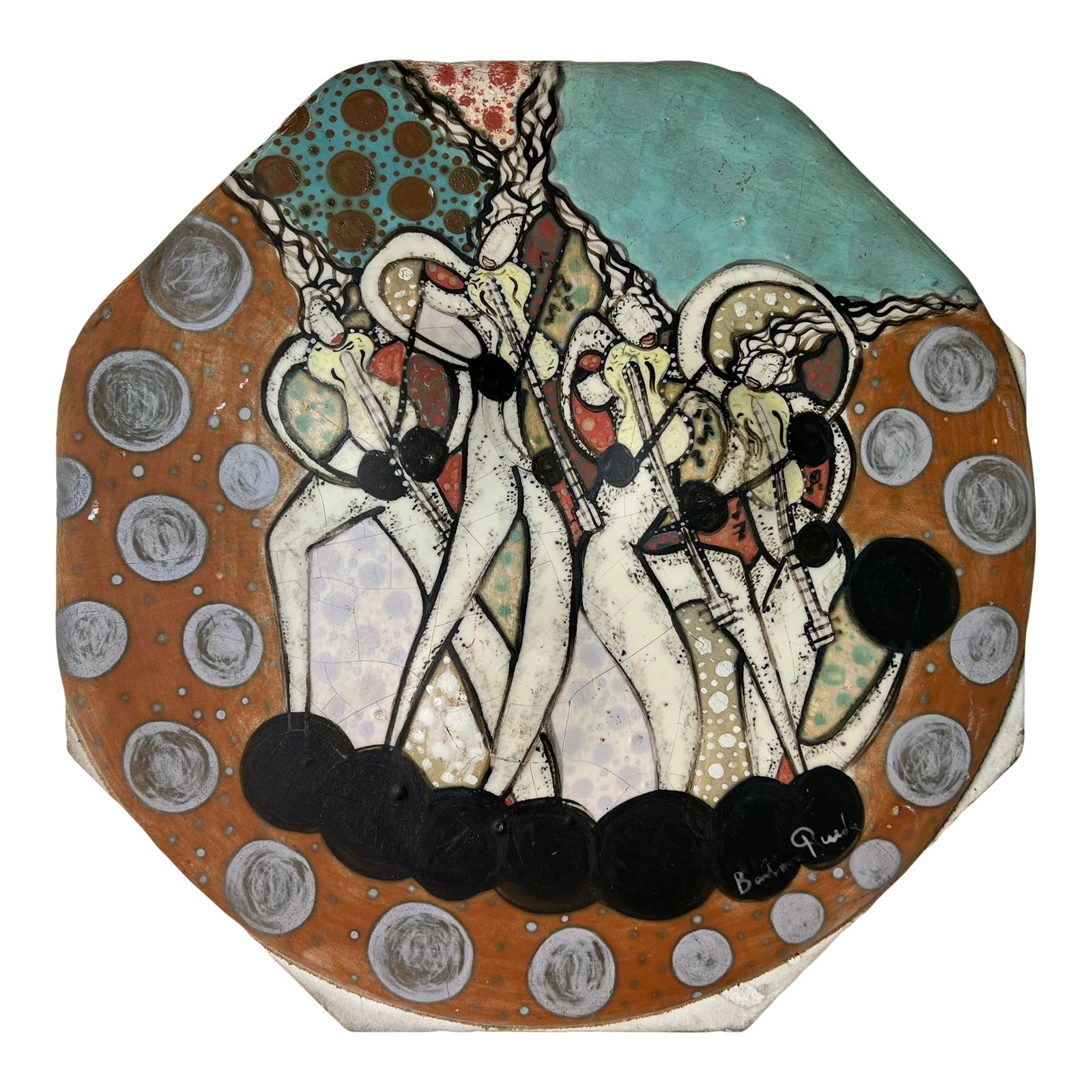 70's Barton Rueda Hand Painted Musicians Wall Art Plaque | Chairish