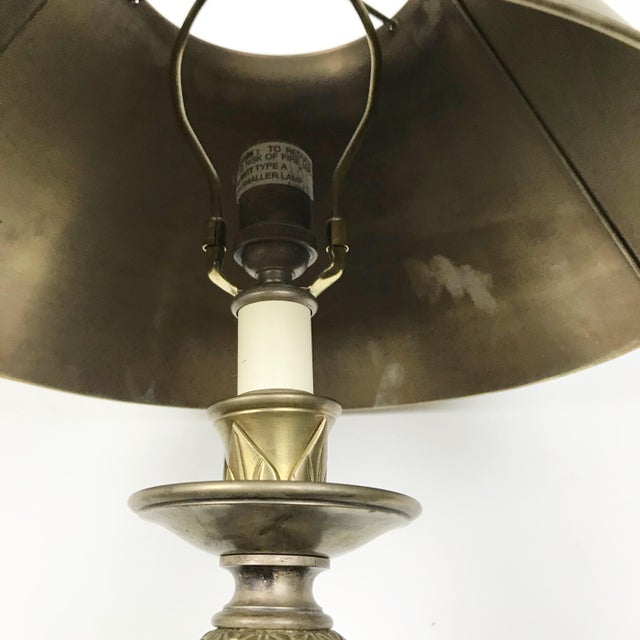 Metal Table Lamp With Column Base and Stylized Leaf Design on Base ...