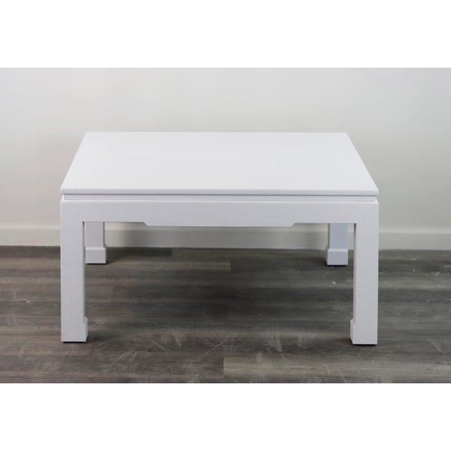 Carl Springer Style White Raffia Coffee Table in Modern Ming Legs ...