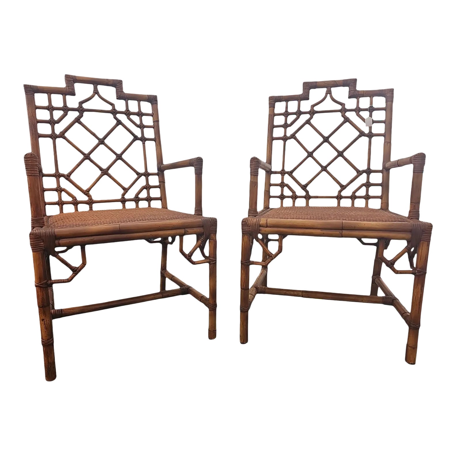Mid 20th Century Pair of Bamboo Chippendale Chairs | Chairish