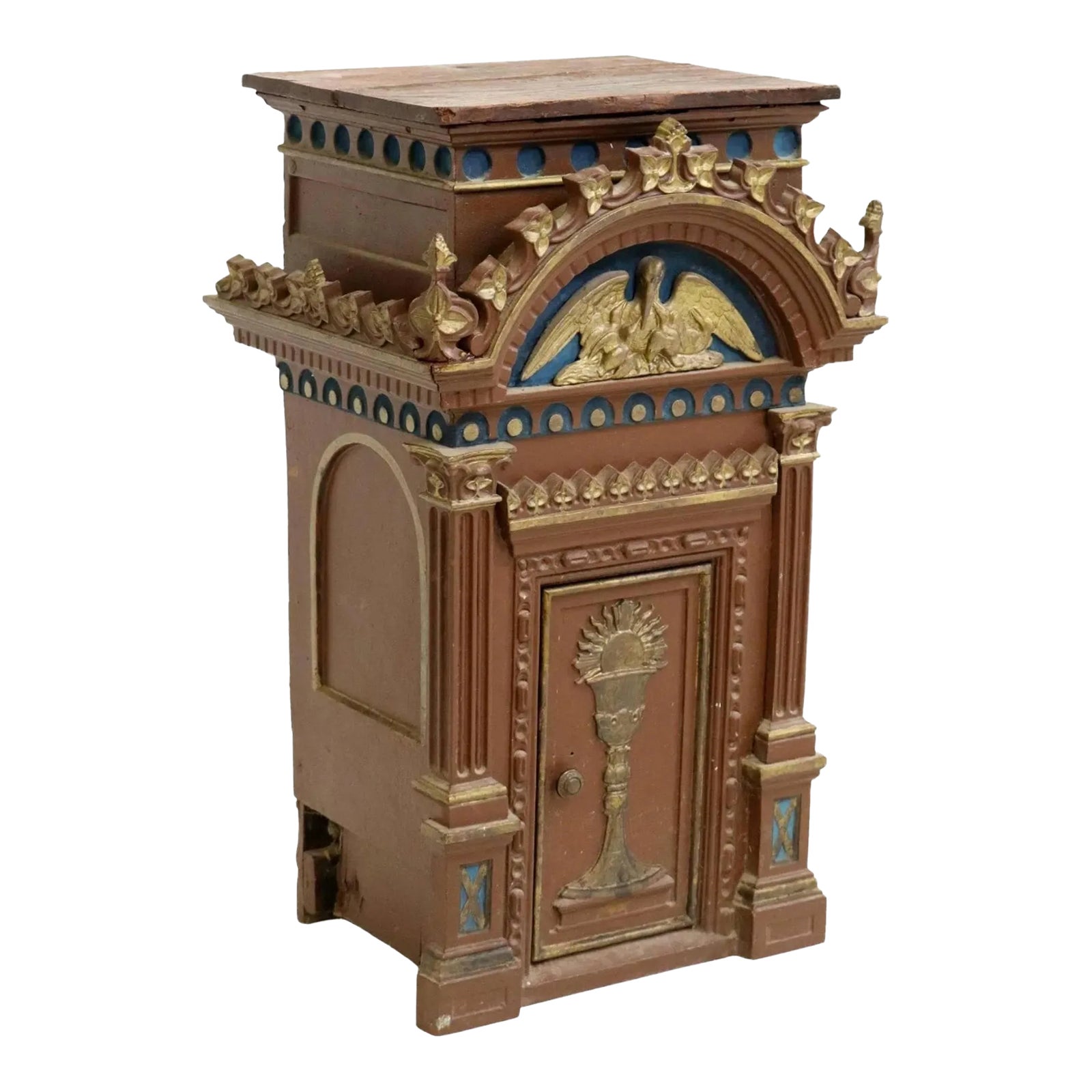 Antique Religious Polychrome Gilt Wood Cast Iron Tabernacle Cabinet ...