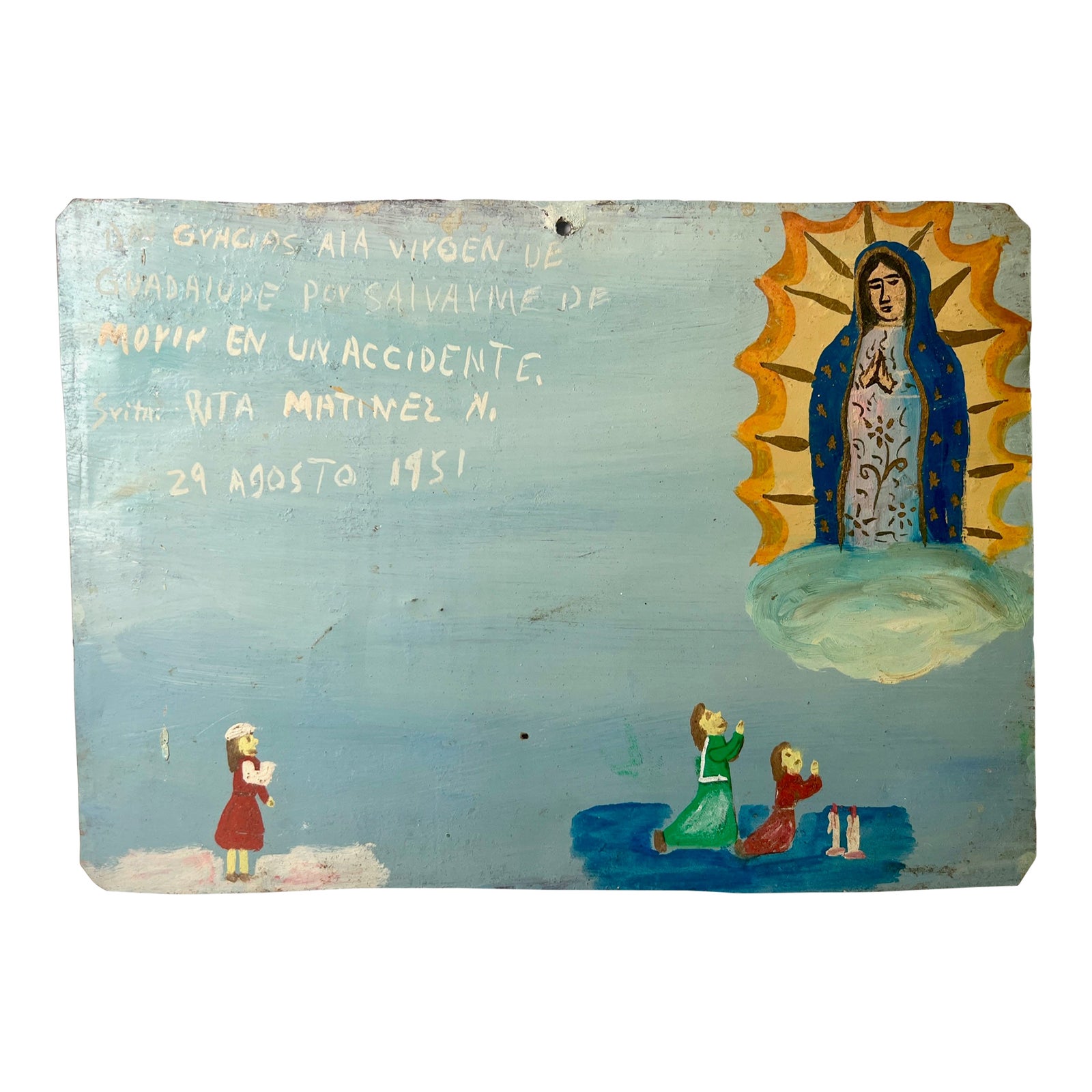 1950s Mexican Folk Art Ex-Voto Retablo Painting of the Virgin of ...