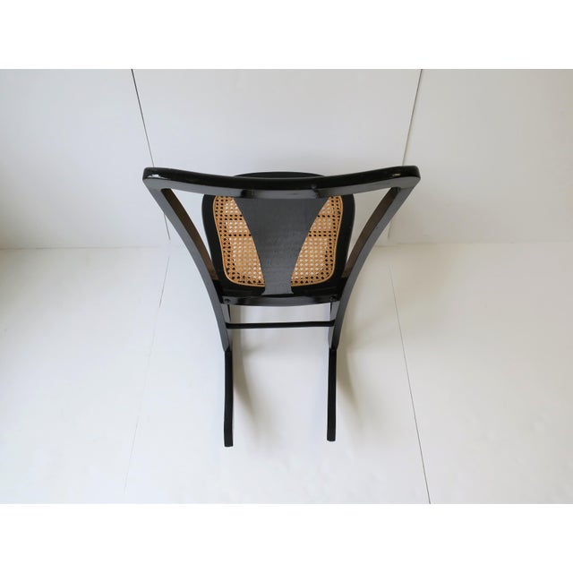 Vintage Mid Century Black Lacquer and Cane Rocking Chair | Chairish