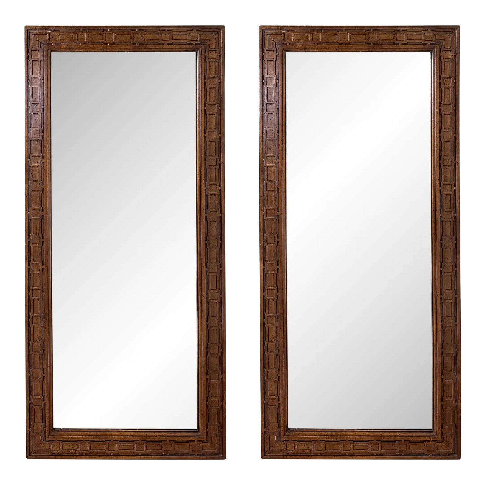 Vintage MCM Carved Wood Mirrors, a Pair | Chairish