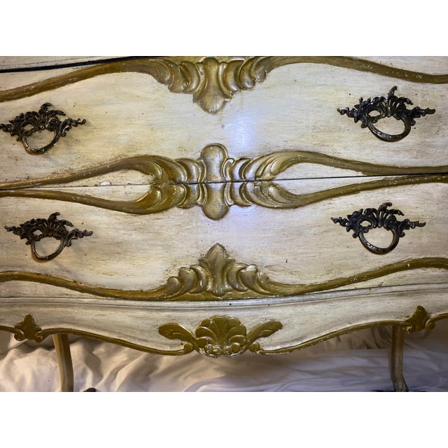 French Style Marble Top Painted Bombe Commode | Chairish