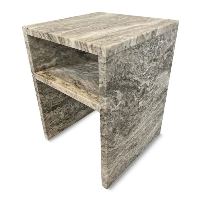 White & Grey Marble Bedside Table | Chairish